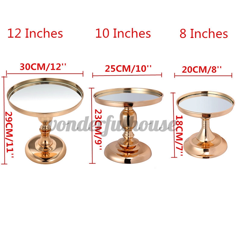 Gold Plated Mirror Cake Stand Round Chrome Metal Wedding Display ...