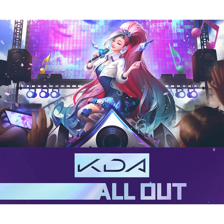 Game KDA Seraphine Superstar Cosplay Wig Pink Blue Long Hair for Women ...