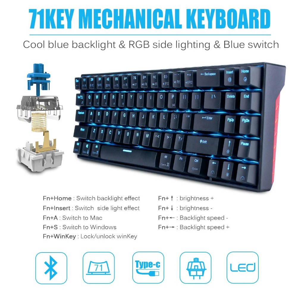 คีย์บอร์ด Royal Kludge RK71 ไฟ RGB Wireless Bluetooth ขนาด 75 Outemu Cherry Switch เคสสีดำ สีขาว ...