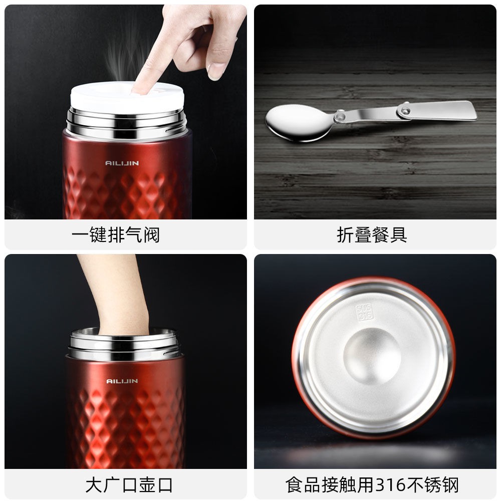 Ailijin 316 บีกเกอร์สแตนเลสตุ๋นบีกเกอร์ยัดไส้กล่องอาหารกลางวันฉนวนยาว ...