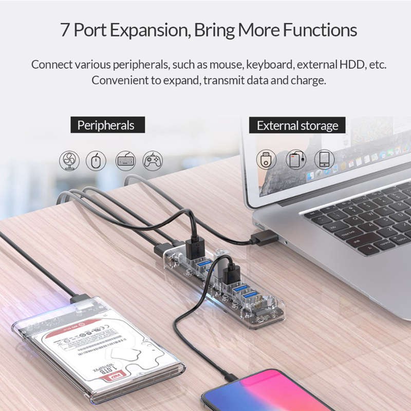 ORICO 7 Ports USB 3.0 Hub Splitter พร้อม Dual Micro-USB Power Port ...