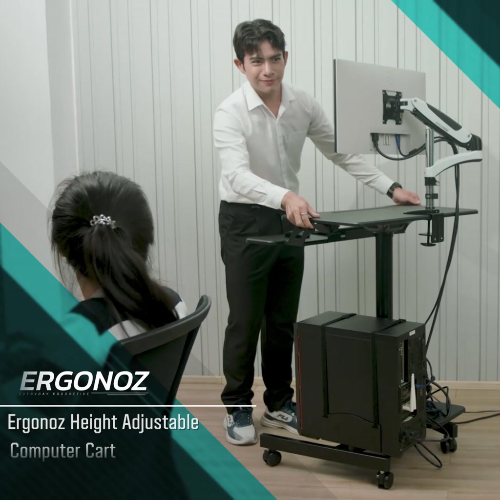 Ergonoz Computer Cart Standing Desk โต๊ะคอมพิวเตอร์ ปรับระดับความสูงได้ มีล้อเลื่อน (EGN-STA02 ...