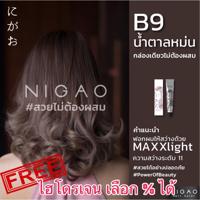Nigao นิกาโอะ โฉมใหม่ ครีมเปลี่ยนสีผม เบอร์ B9 น้ำตาลหม่น 100 มล แถมไฮโดรเจนฟรี - pattinaabc ...