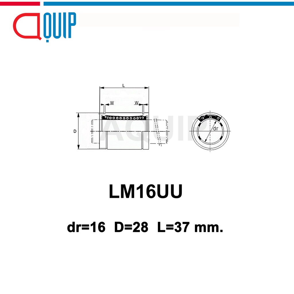 LM16UU KWD ลีเนียร์แบริ่งสไลด์บุชกลม ( LINEAR BALL BUSHING LM16 UU ) LM 16 UU - aquip - ThaiPick