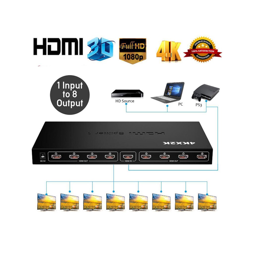 Hdmi Splitter 8 พอร์ต (1 อินพุต To 8 เอาท์พุต) Hdmi Splitter 1x8 ...