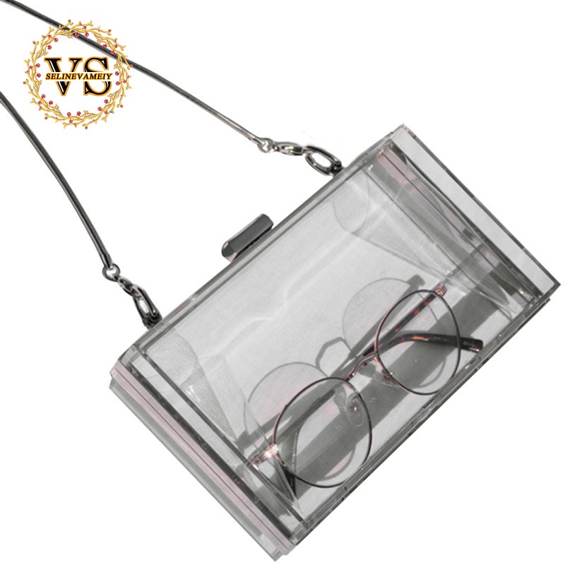 Acrylic Transparent Clutch Chain Box Women Shoulder Bags(Silver ...