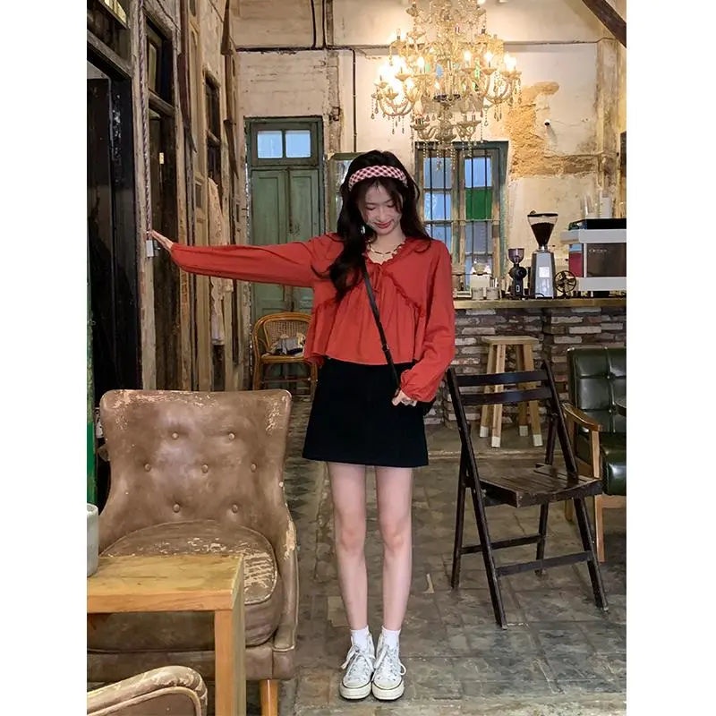 S-4XL กระโปรงยีนส์สีเขียวฤดูร้อนใหม่ย้อนยุคสไตล์ฮ่องกงที่เรียบง่ายสบาย ๆ เอวสูง A-line กระโปรง ...