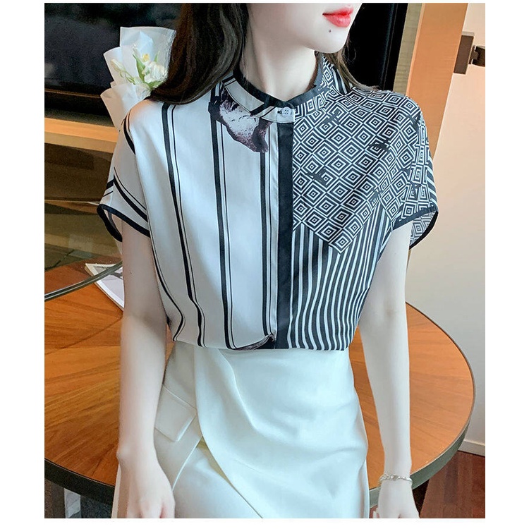 เสื้อเชิ้ตแขนสั้นลําลอง คอกลม พิมพ์ลาย แฟชั่นฤดูร้อน สไตล์เกาหลี ...