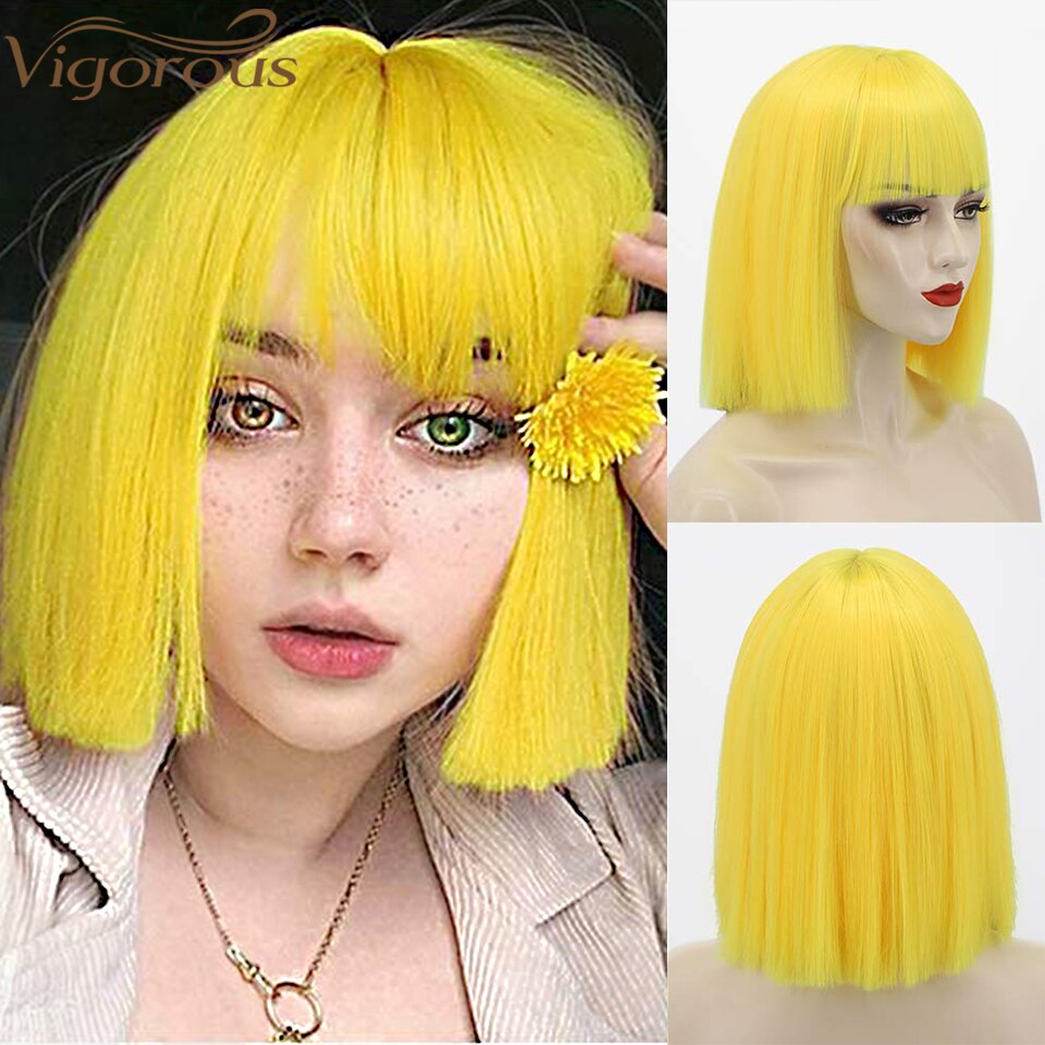 Vigorous Synthetic Bob Wig With Bangs Short Straight Wigs For Women
