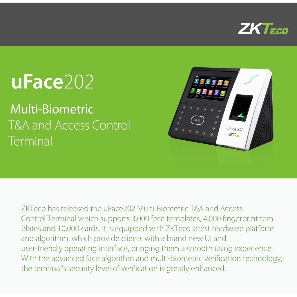 uFace 202 เครื่องสแกนใบหน้าและลายนิ้วมือ เพื่อบันทึกเวลาทำงาน รุ่นใหม่ ...