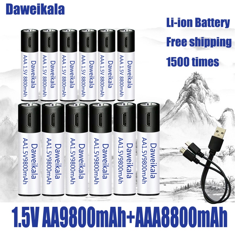 แบตเตอรี่ลิเธียม1.5V AA + AAA USB Rechargeable battery AA 9800mAh/AAA 8800mAh li-ion batteries ...