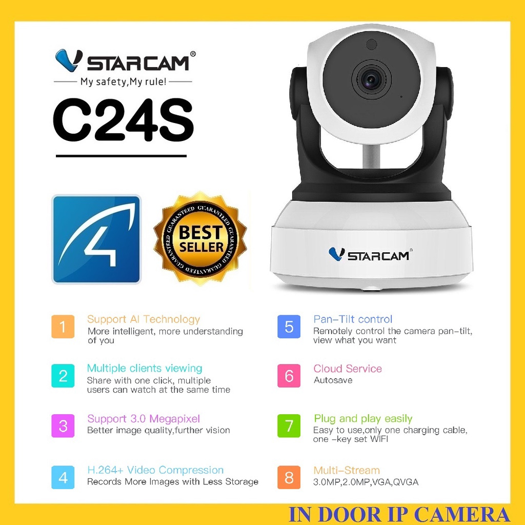 VSTARCAM????C24S SUPER HD 1296P 3.0MegaPixel H.264+ WiFi iP Camera ...