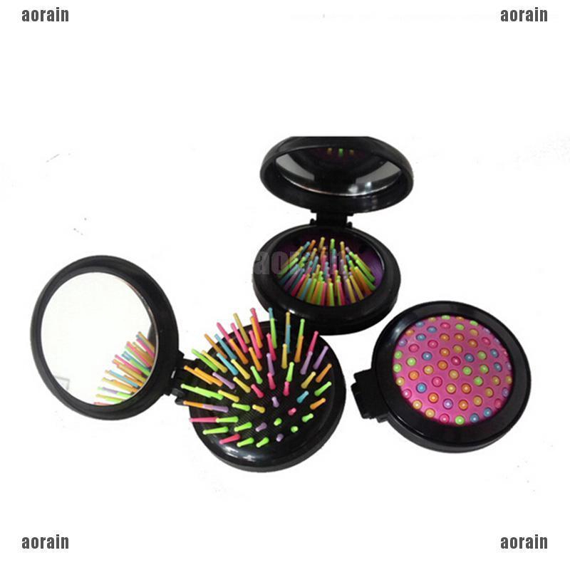 AG Mini Round Folding Comb With Mirror New Girls Travel Hair brush GL ...