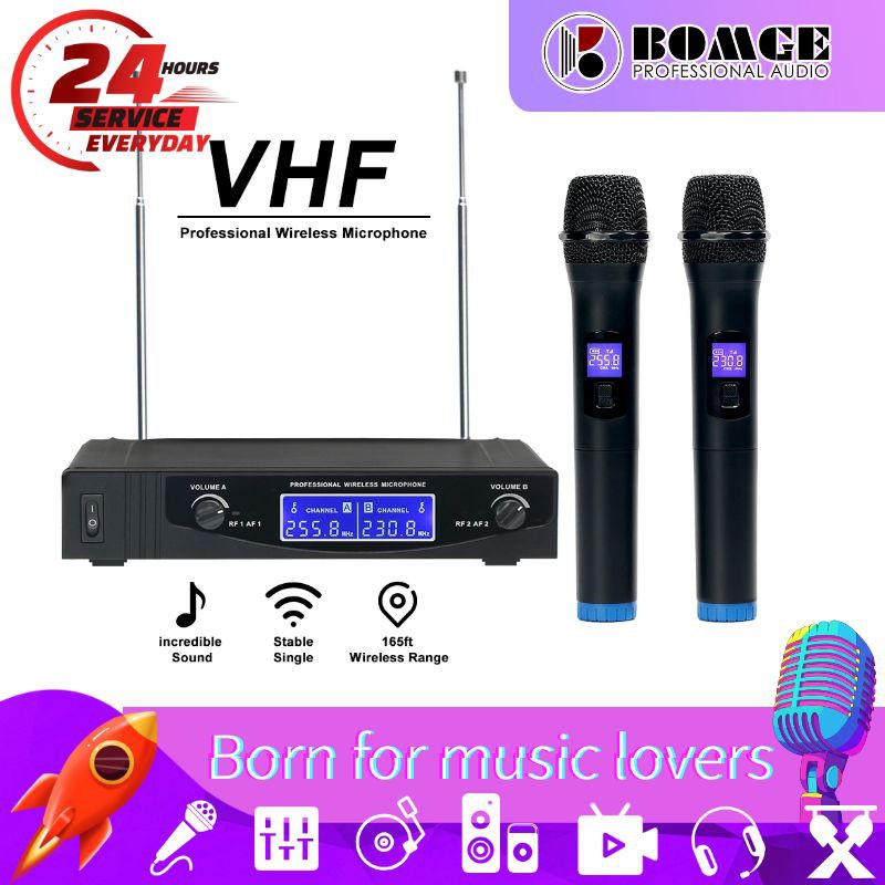 Bomge Vhf Frequencies 2 ช่องสัญญาณไมโครโฟนไร้สาย - bomge.th - ThaiPick