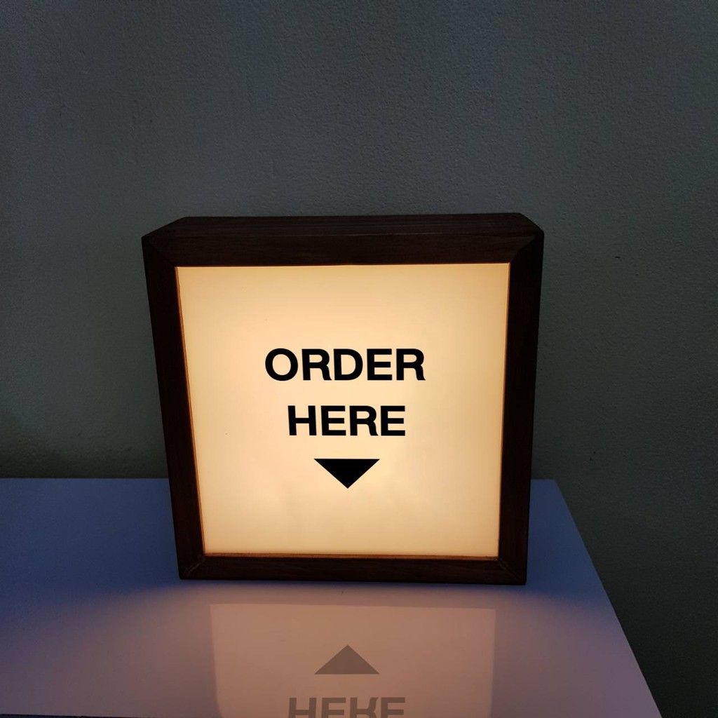 Wooden light box **เปลี่ยนข้อความได้** กล่องไฟขอบไม้ ป้ายไฟตั้งโต๊ะ ...