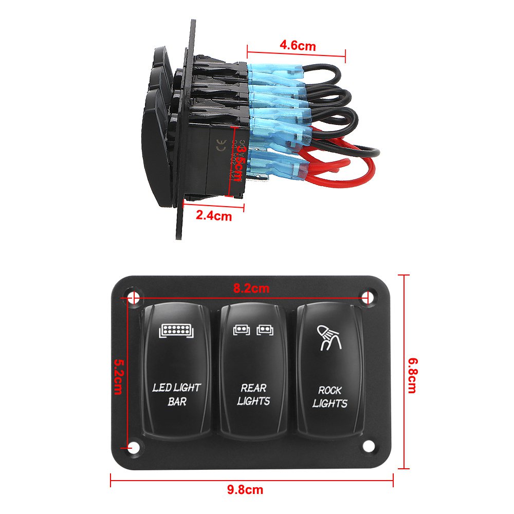 24V 12V Switch Panel 3 Light Toggle LED Indicator Waterproof Automotive ...