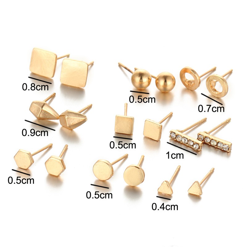 Fashion Minimalist Mixed Small Earrings Set Simple Geometric Rhinestone ...