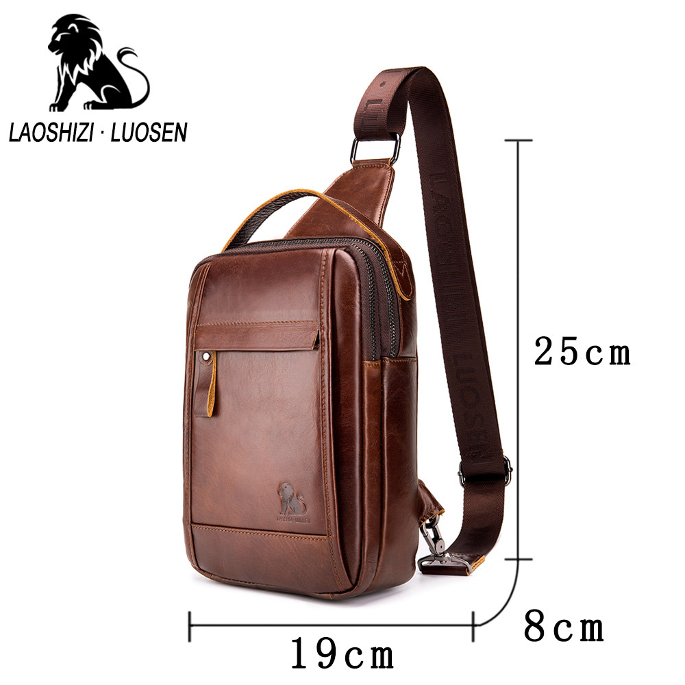 Laoshizi กระเป๋าคาดอกสะพายไหล่สําหรับผู้ชายหนังแท้กันน้ํา Crossbody ...