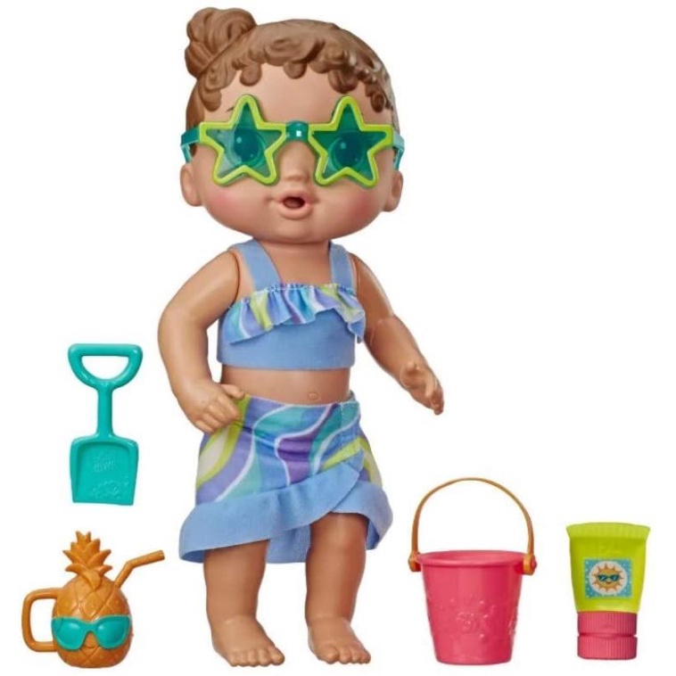 Baby Alive Sun n Sand Baby Brown Hair Doll with Beach Outfit and 5 ...