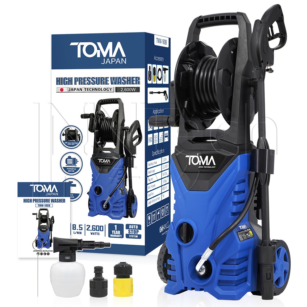 TOMA JAPAN เครื่องฉีดน้ำแรงดันสูง เครื่องฉีดน้ำ 180 บาร์ 2600 วัตต์ รุ่ ...