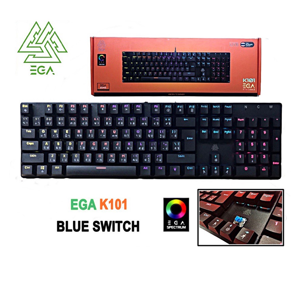 EGA K101 Lite Gaming Keyboard คีย์บอร์ดแมคานิคอล Full Size | Shopee ...