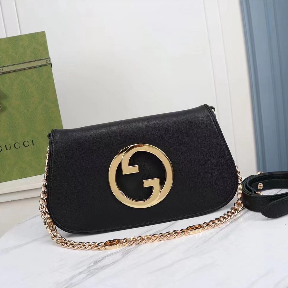 (จัดส่งที่รวดเร็ว) ของแท้ 100 Gucci 699268 กระเป๋าสายโซ่หนังสีดำ 28 cm ...