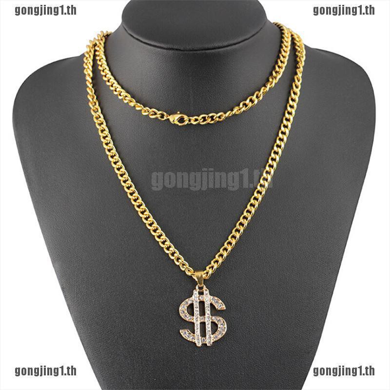 COD Gold Plated Crystal Dollar Sign Pendant Necklace Gangster Pimp Hip ...