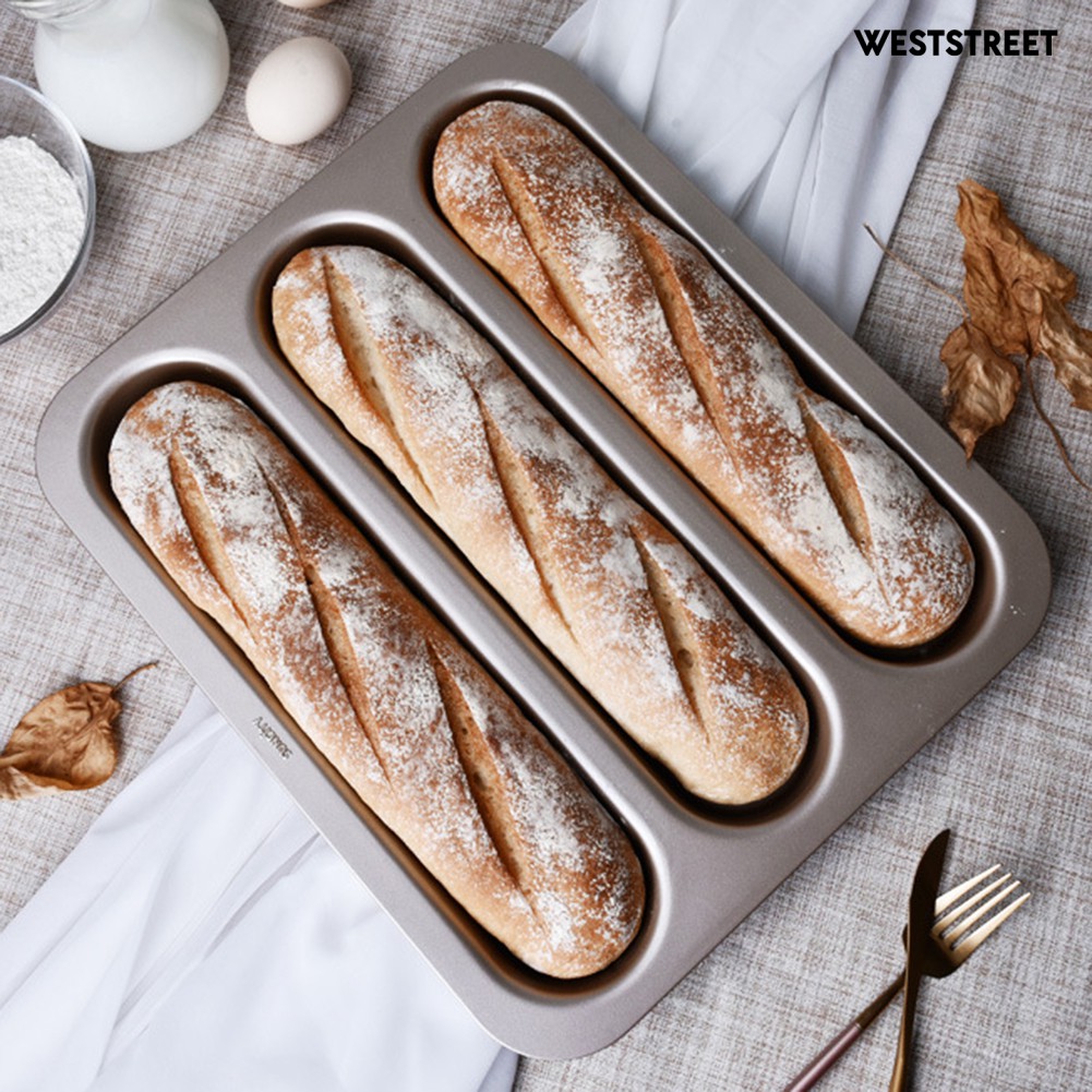 Cake① 3 Carbon Steel French Bread Mold Tray Baguette Baking Tool ...