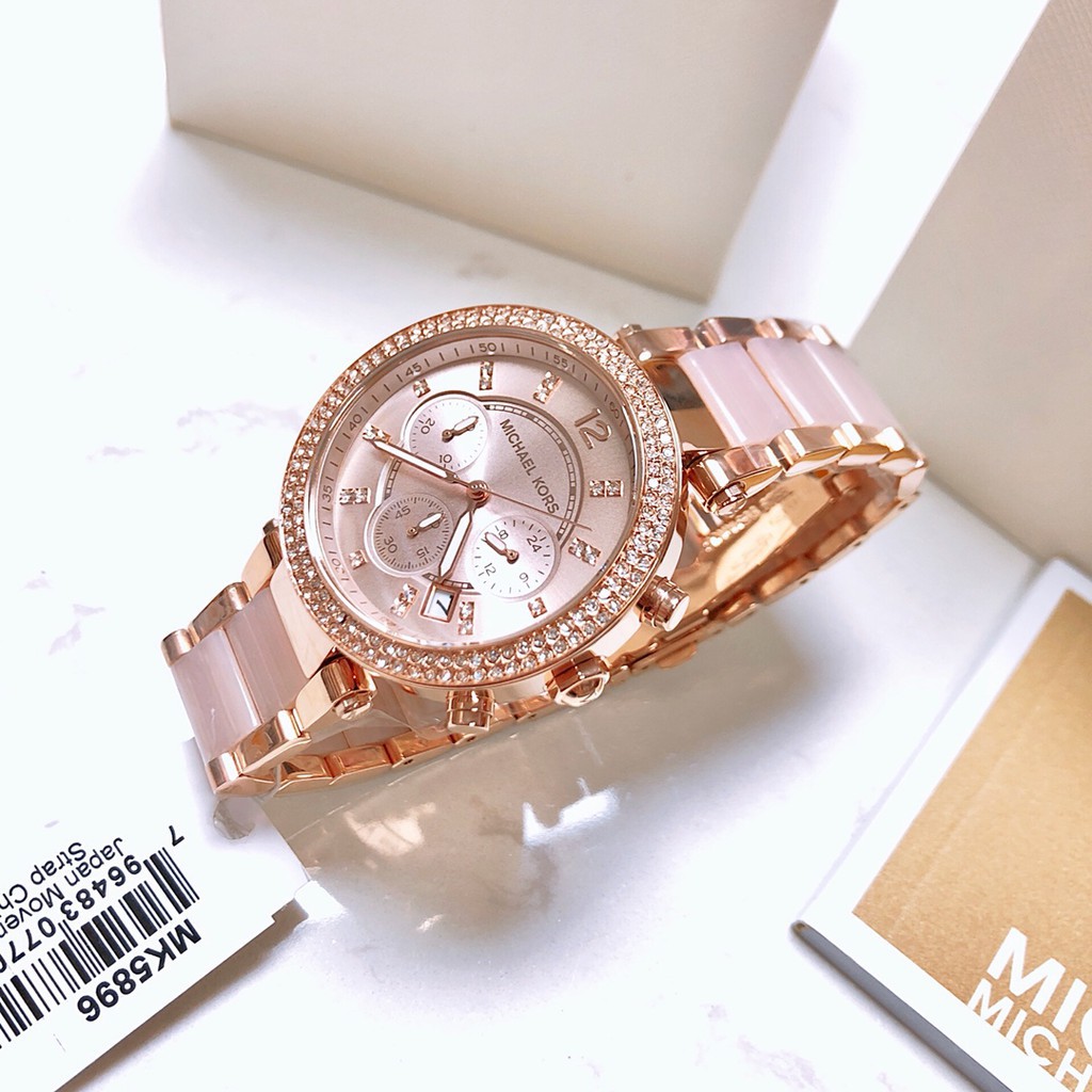 นาฬิกาไมเคิลคอร์ Michael Kors MK5896 Parker Blush Dial Ladies Watch ...