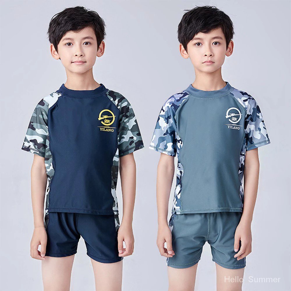 ins 3pcs Sets Swimming Suits 7-14Y Boys Swimsuits Kids Camouflage Army ...