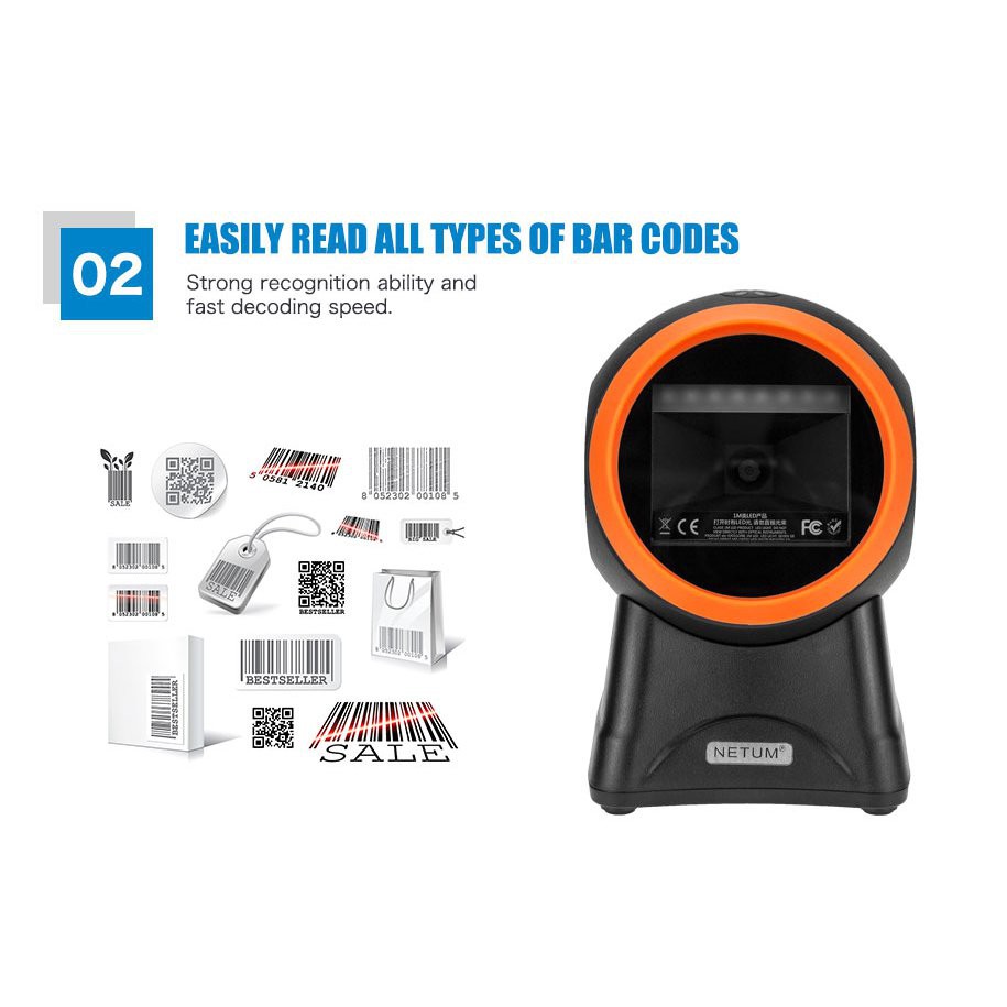 NT-2085L 2D Desktop Barcode Scanner, Omnidirectional Hands-Free Wired USB Big Barcode Reader 1D ...
