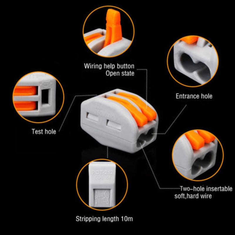 10set Reusable Spring Lever Terminal Block Electric Cable 2 Wire ...