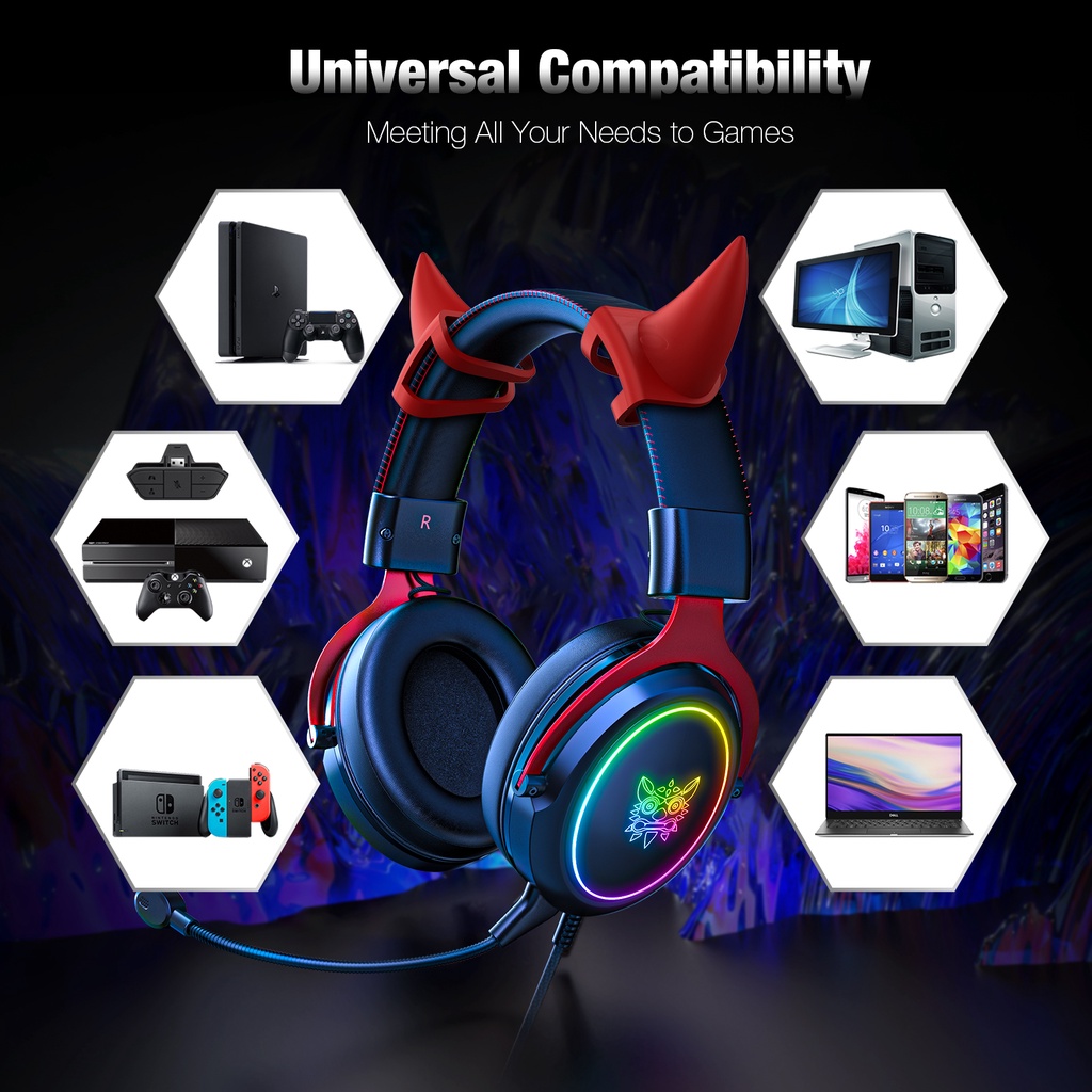 ONIKUMA X10 Cat Pink Devil Horn RGB Gaming Headset หูฟัง หูฟังมือถือ หู ...