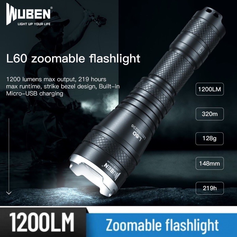 WUBEN L60 Tactical Zoomable Flashlight | Shopee Thailand