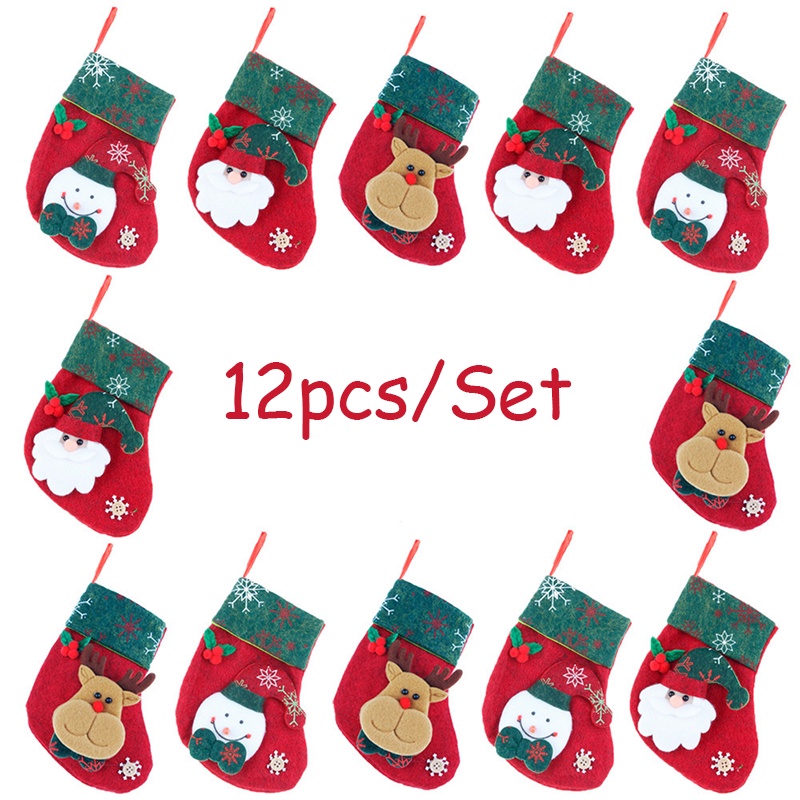 B12pcsset Christmas Stocking Socks Candy Gift Bags Children Gifts ...
