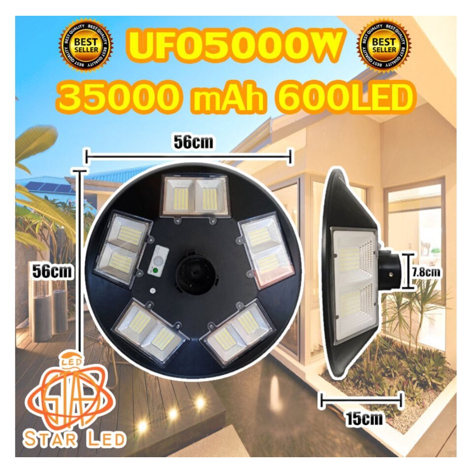 UFO5000W-WW แสงวอร์มไวท์ โคมไฟถนนโซล่าเซลล์ UFO Square Light ไฟถนนโซล่าเซลล์ พลังงานแสงอาทิตย์ ...