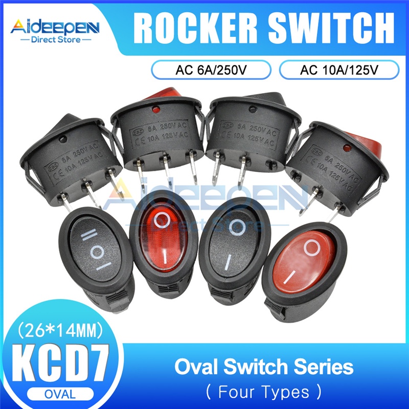 5 ชิ้นล็อต KCD7 รูปไข่ Push ปุ่ม Rocker Switch 6A250V 10A125V 26x14mm ...