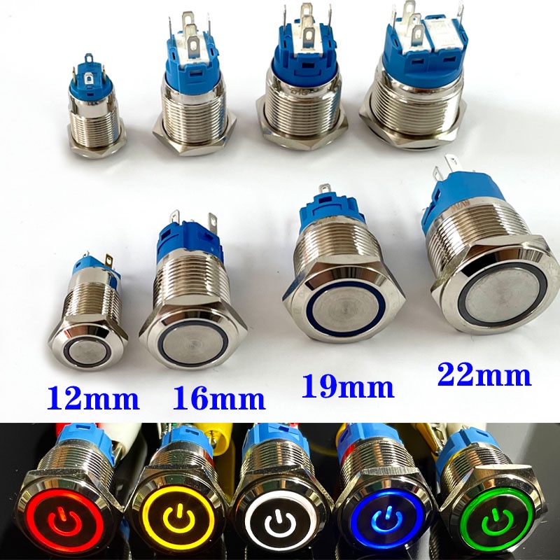 ปุ่มสวิทช์12161922mm Waterproof Metal Push Button Switch LED Light ...