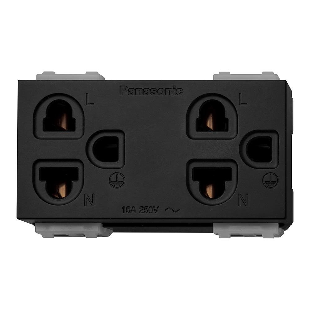 เต้ารับคู่ 3 ขา มีกราวด์ PANASONIC WEGN 15929 สีดำ DOUBLE SOCKET ...