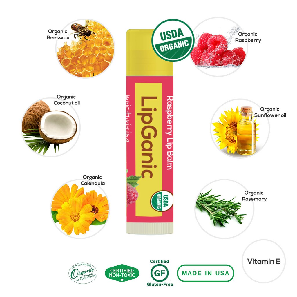 Lipganic Raspberry Organic Lip Balm ราสเบอร์รี่ ออร์แกนิค ลิปบาล์ม (4 ...