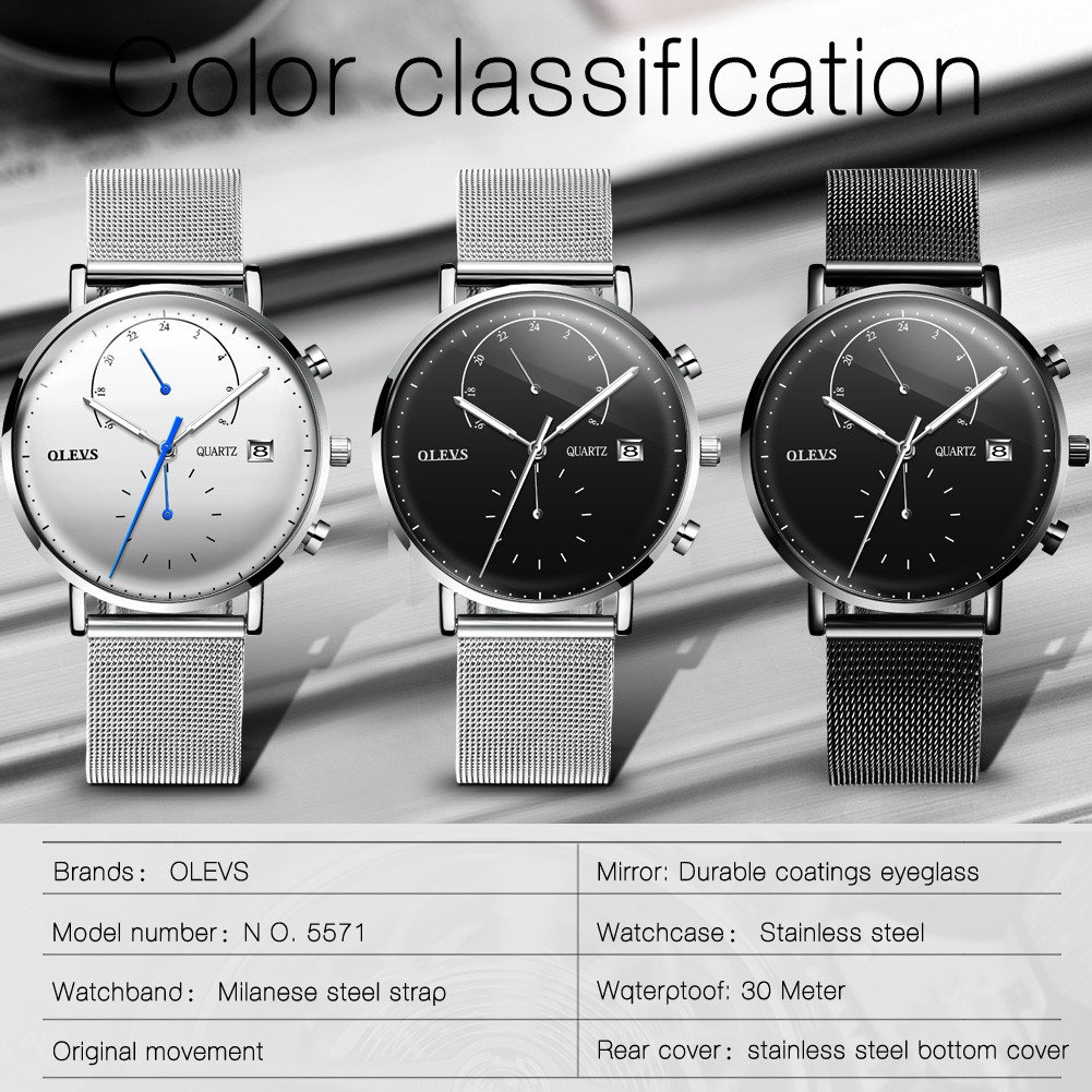 Lelaki Jam Tangan Kuarza Asli Olevs นาฬิกาข้อมือควอทซ์แฟชั่นกันน้ํา ...