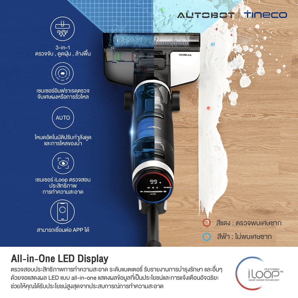 AUTOBOT เครื่องล้างพื้น ดูดฝุ่นไร้สาย ดูดน้ำ ขัดถู ขจัดคราบสกปรกและฝุ่น ...