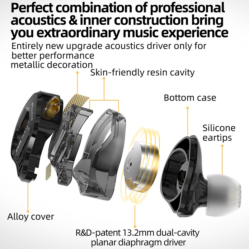 CCA PLA13 Wired Earphone Orthodynamic Driver In Ear Monitor Earbuds ...