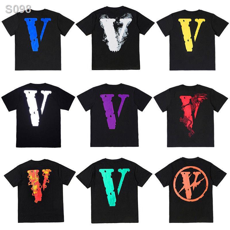 [vlone แขนสั้น] เสื้อยืดสะท้อนแสง big V limited Edison Edison Wang Yibo เหมือนกัน สไตล์หลวม ...