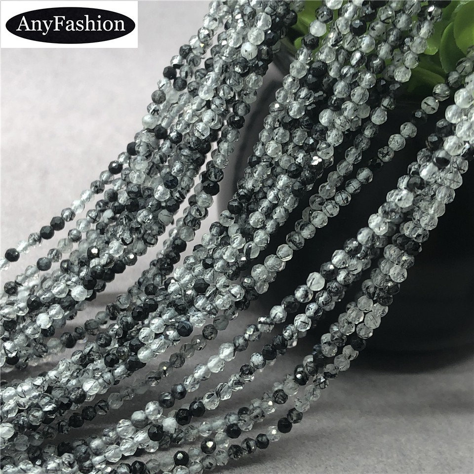 Natural Small Beads Black Hair Quartz Faceted Cut Shining DIY Gem ...
