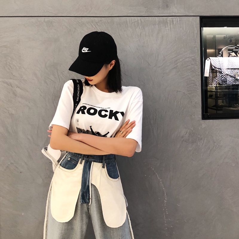 Li Wanjun เสื้อยืดแขนสั้น พิมพ์ลาย ทรงหลวม สไตล์ฮ่องกง สําหรับผู้หญิง ...