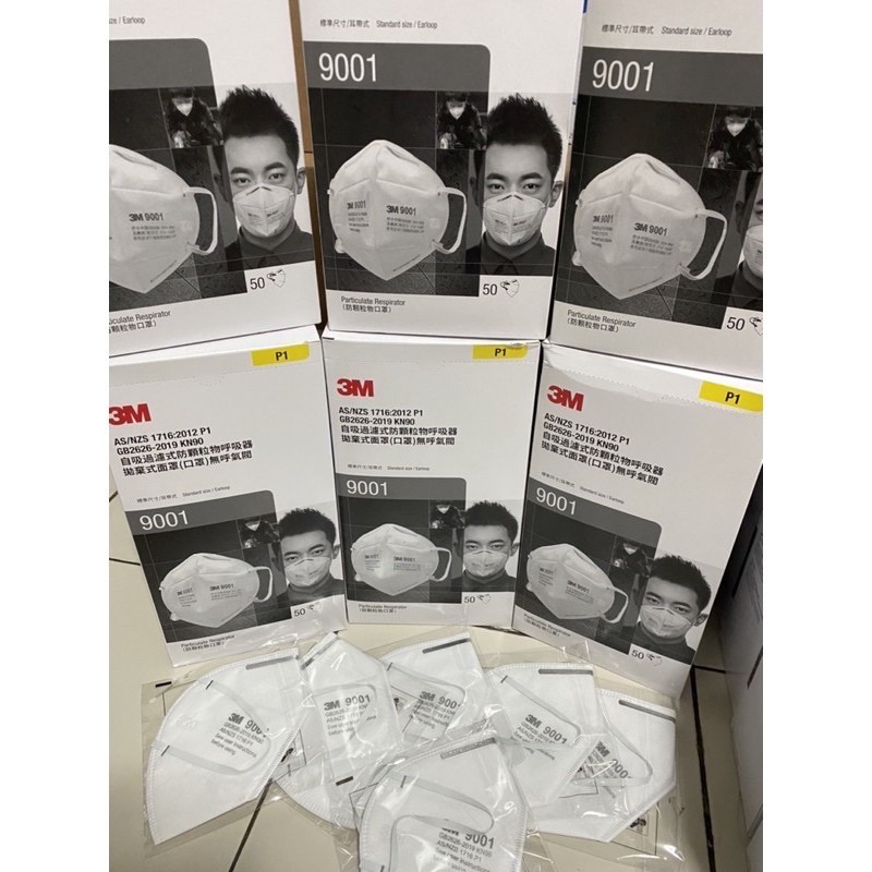 หน้ากากป้องกันฝุ่น 3M 90019002 9001V 9002V หน้ากากป้องกันฝุ่นPM2.5 PM10 (ยกกล่อง ...