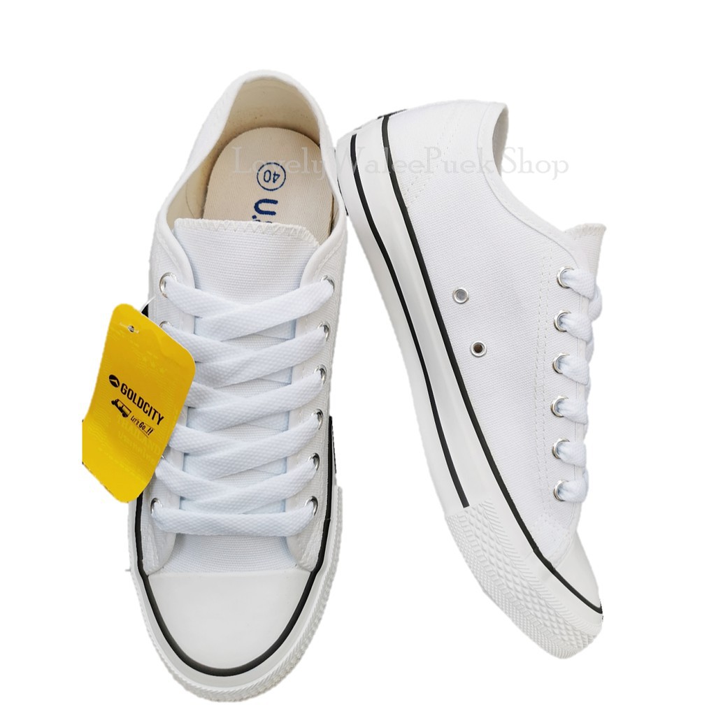 Gold City-1207 สีขาว-ขีดดำ รองเท้าผ้าใบพื้นนุ่ม ใส่ทนSize 36-47nic ...