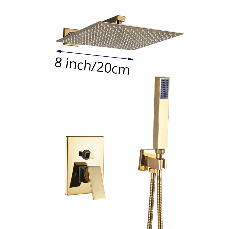 ก๊อกน้ำในครัวเรือน：Luxury Golden Shower Faucet Set Single Handle Rainfall Shower Head Brass Bath ...