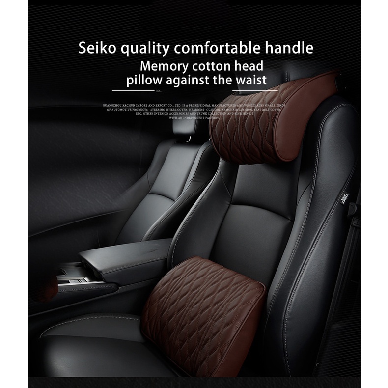 Memory Foam Car Neck Pillow PU Leather Lumbar Waist Support For Seat ...